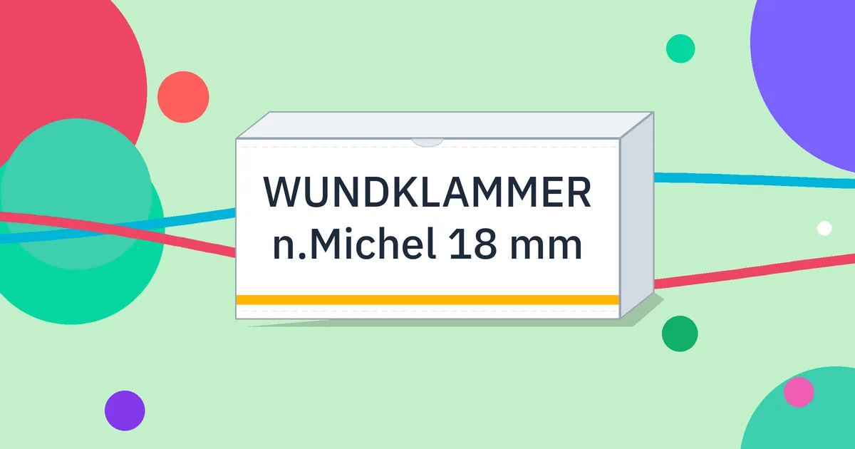 Symbolbild: Packung mit der Aufschrift WUNDKLAMMER n.Michel 18 mm (PZN 01741158) – Verfügbarkeit und Bezug in Apotheken in Frankfurt am Main