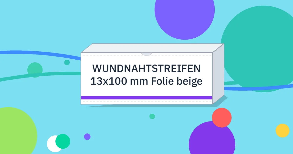 Symbolbild: Packung mit der Aufschrift WUNDNAHTSTREIFEN 13x100 mm Folie beige (PZN 18259968) – Verfügbarkeit und Bezug in Apotheken in Frankfurt am Main