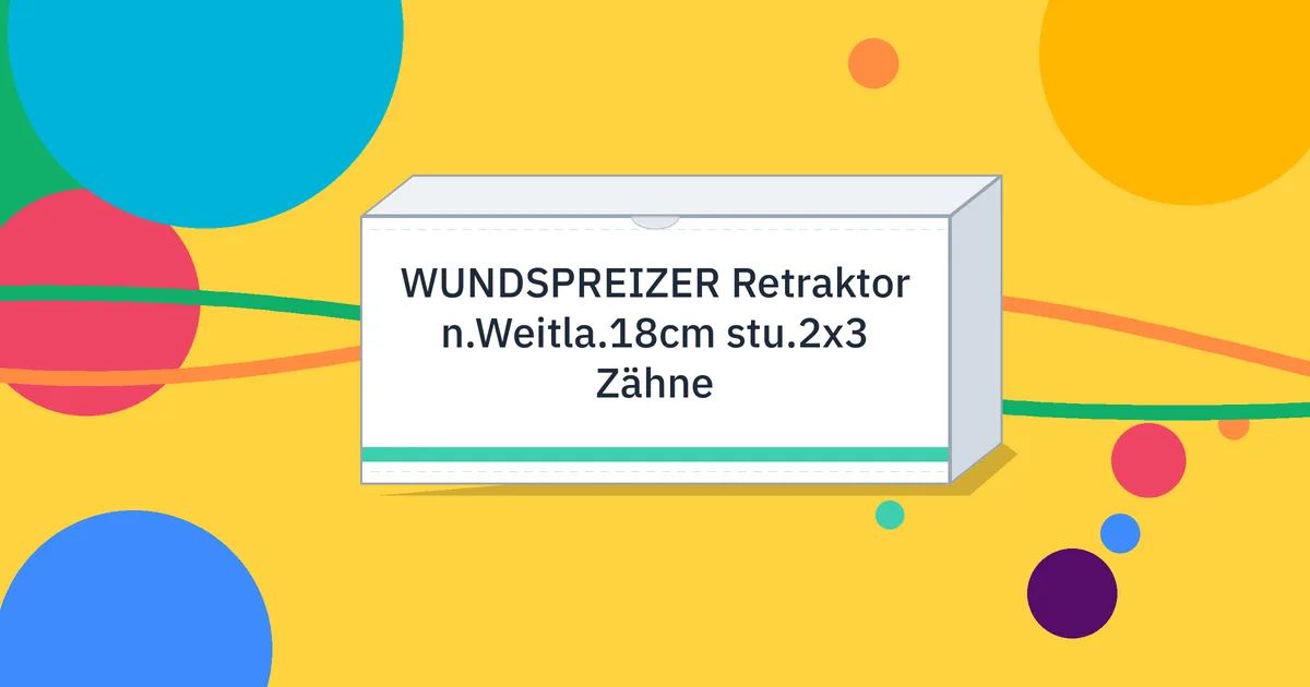 Symbolbild: Packung mit der Aufschrift WUNDSPREIZER Retraktor n.Weitla.18cm stu.2x3 Zähne (PZN 19624571) – Verfügbarkeit und Bezug in Apotheken in Frankfurt am Main