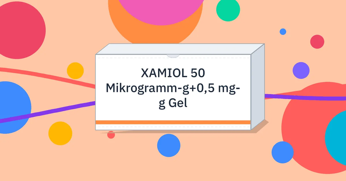 Symbolbild: Packung mit der Aufschrift XAMIOL 50 Mikrogramm-g+0,5 mg-g Gel (PZN 05743378) – Verfügbarkeit und Bezug in Apotheken in Frankfurt am Main