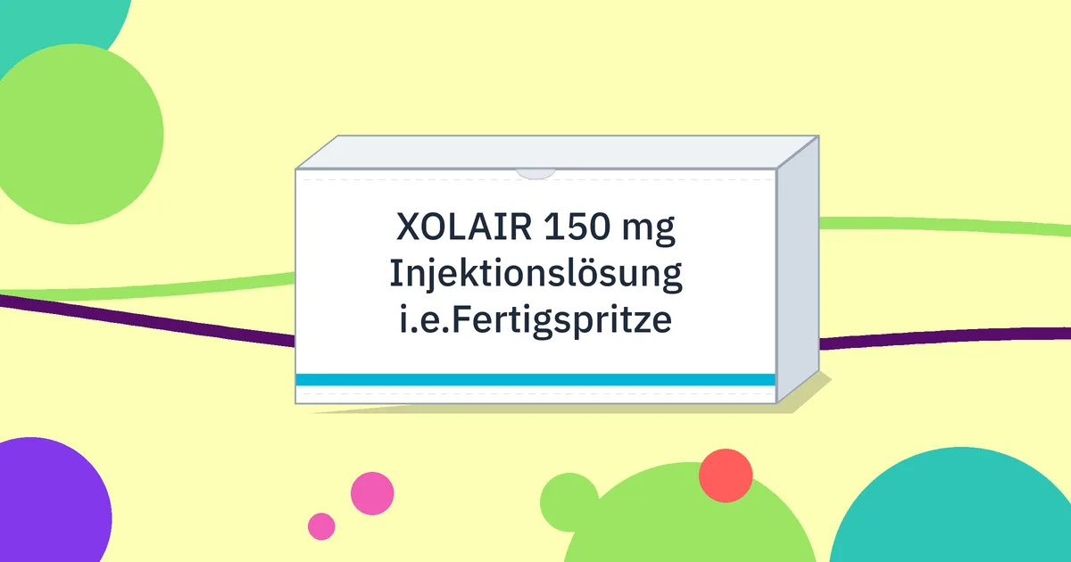 Symbolbild: Packung mit der Aufschrift XOLAIR 150 mg Injektionslösung i.e.Fertigspritze (PZN 16240019) – Verfügbarkeit und Bezug in Apotheken in Frankfurt am Main