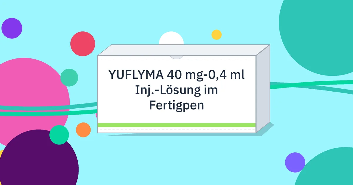Symbolbild: Packung mit der Aufschrift YUFLYMA 40 mg-0,4 ml Inj.-Lösung im Fertigpen (PZN 17824805) – Verfügbarkeit und Bezug in Apotheken in Frankfurt am Main