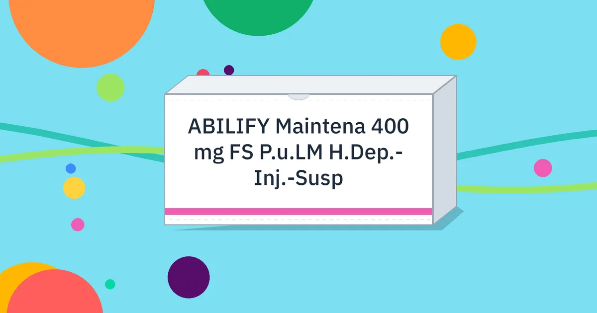 Symbolbild: Packung mit der Aufschrift ABILIFY Maintena 400 mg FS P.u.LM H.Dep.-Inj.-Susp (PZN 12422516) – Verfügbarkeit und Bezug in Apotheken in Frankfurt am Main