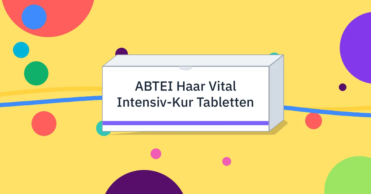 Symbolbild: Packung mit der Aufschrift ABTEI Haar Vital Intensiv-Kur Tabletten (PZN 19622129) – Verfügbarkeit und Bezug in Apotheken in Frankfurt am Main