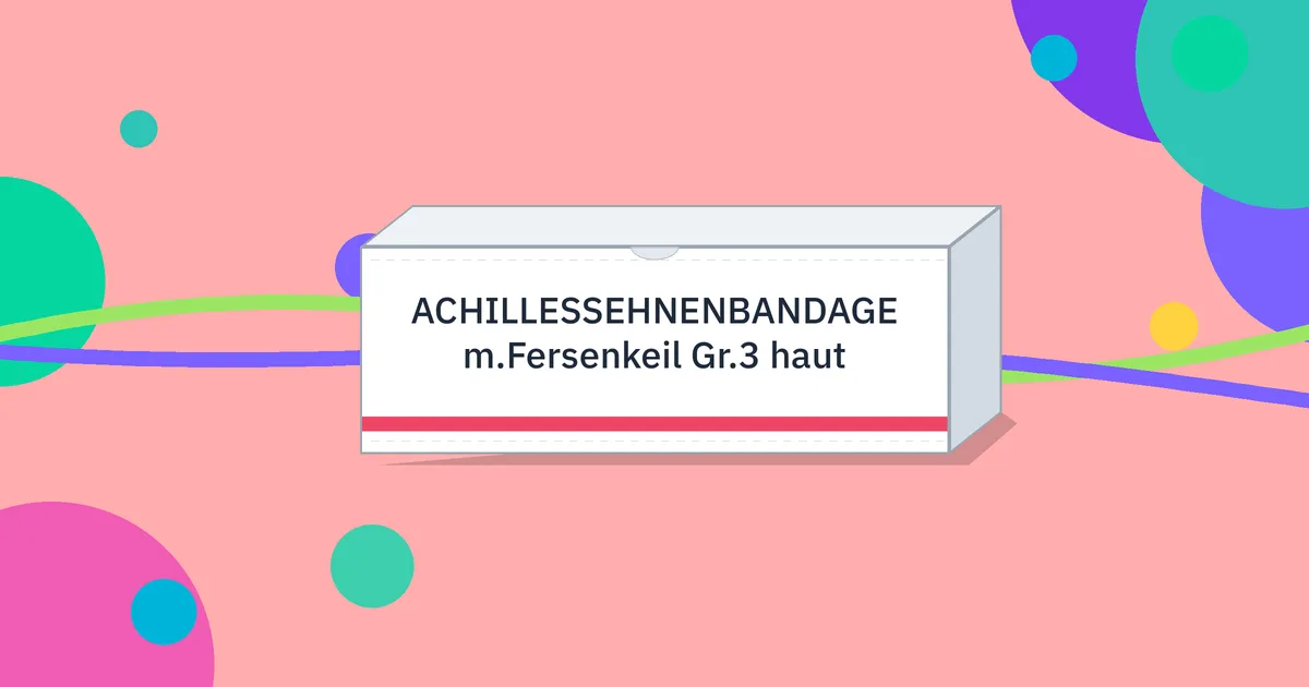 Symbolbild: Packung mit der Aufschrift ACHILLESSEHNENBANDAGE m.Fersenkeil Gr.3 haut (PZN 13827089) – Verfügbarkeit und Bezug in Apotheken in Frankfurt am Main