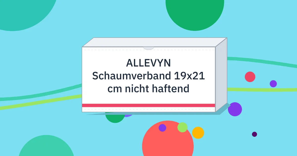 Symbolbild: Packung mit der Aufschrift ALLEVYN Schaumverband 19x21 cm nicht haftend (PZN 18051765) – Verfügbarkeit und Bezug in Apotheken in Frankfurt am Main
