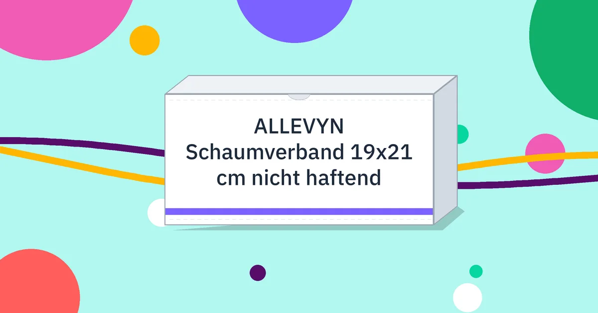 Symbolbild: Packung mit der Aufschrift ALLEVYN Schaumverband 19x21 cm nicht haftend (PZN 02176068) – Verfügbarkeit und Bezug in Apotheken in Frankfurt am Main