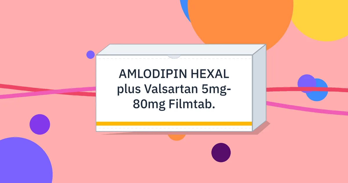 Symbolbild: Packung mit der Aufschrift AMLODIPIN HEXAL plus Valsartan 5mg-80mg Filmtab. (PZN 12550728) – Verfügbarkeit und Bezug in Apotheken in Frankfurt am Main
