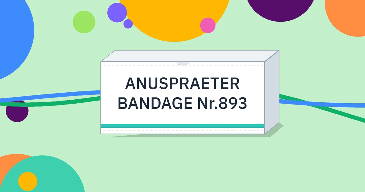 Symbolbild: Packung mit der Aufschrift ANUSPRAETER BANDAGE Nr.893 (PZN 01960854) – Verfügbarkeit und Bezug in Apotheken in Frankfurt am Main