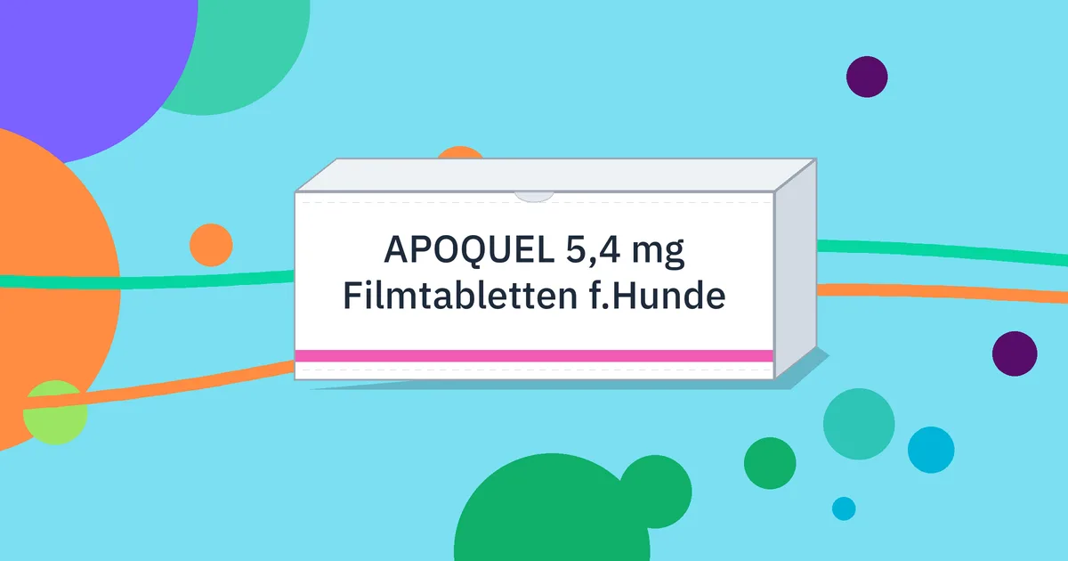 Symbolbild: Packung mit der Aufschrift APOQUEL 5,4 mg Filmtabletten f.Hunde (PZN 18426691) – Verfügbarkeit und Bezug in Apotheken in Frankfurt am Main