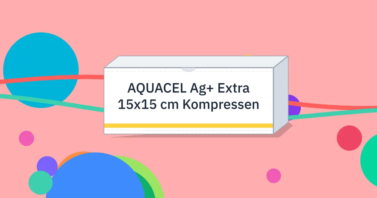 Symbolbild: Packung mit der Aufschrift AQUACEL Ag+ Extra 15x15 cm Kompressen (PZN 19294033) – Verfügbarkeit und Bezug in Apotheken in Frankfurt am Main