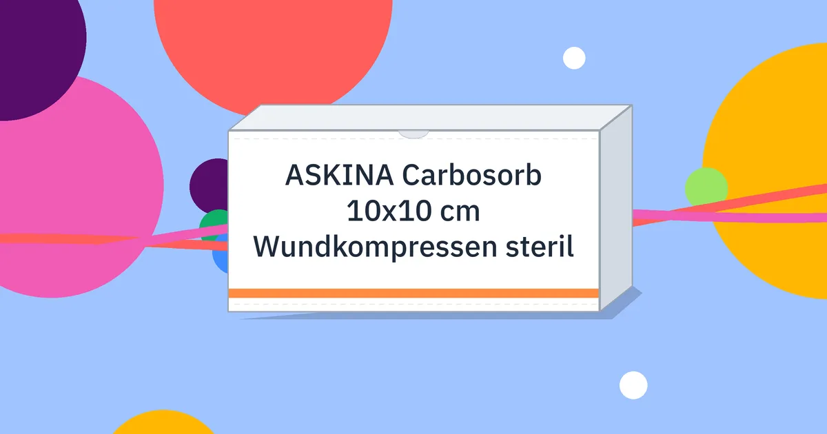 Symbolbild: Packung mit der Aufschrift ASKINA Carbosorb 10x10 cm Wundkompressen steril (PZN 00033867) – Verfügbarkeit und Bezug in Apotheken in Frankfurt am Main