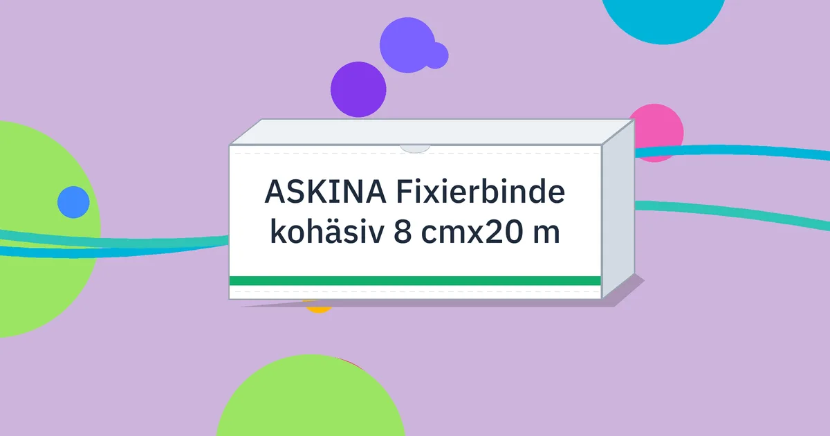 Symbolbild: Packung mit der Aufschrift ASKINA Fixierbinde kohäsiv 8 cmx20 m (PZN 06158239) – Verfügbarkeit und Bezug in Apotheken in Frankfurt am Main
