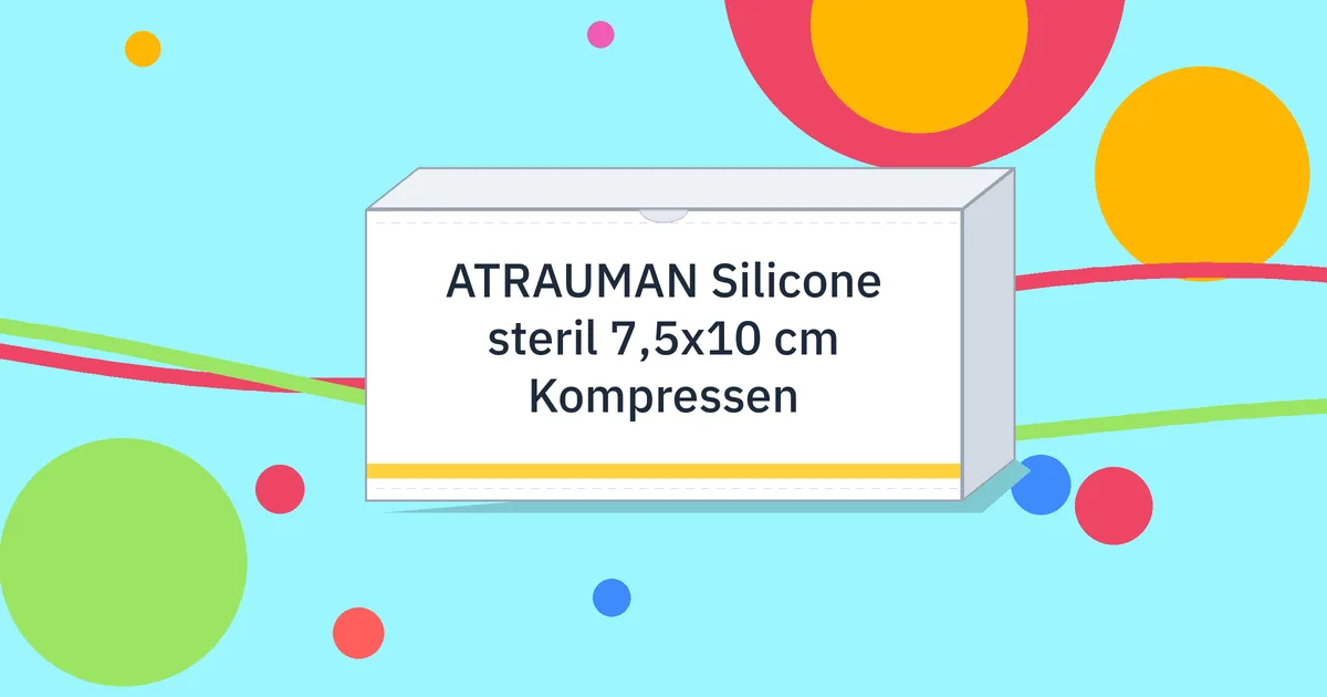 Symbolbild: Packung mit der Aufschrift ATRAUMAN Silicone steril 7,5x10 cm Kompressen (PZN 18772619) – Verfügbarkeit und Bezug in Apotheken in Frankfurt am Main