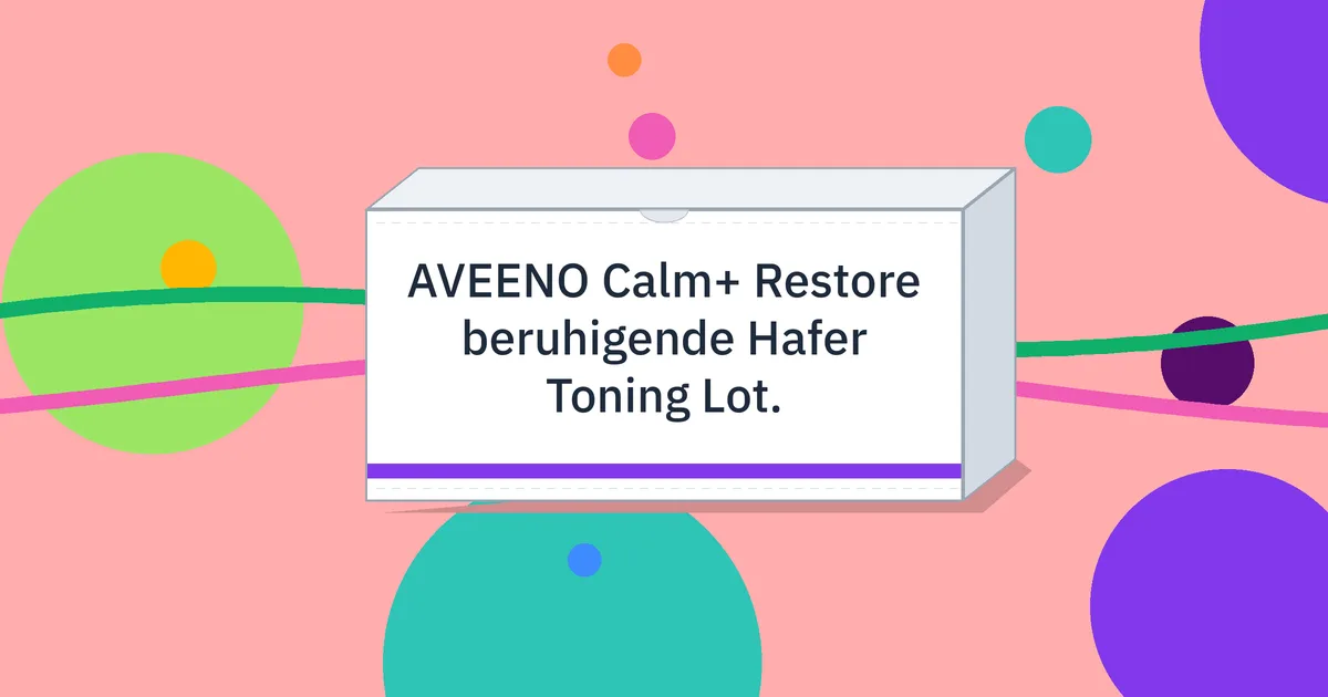 Symbolbild: Packung mit der Aufschrift AVEENO Calm+ Restore beruhigende Hafer Toning Lot. (PZN 19342973) – Verfügbarkeit und Bezug in Apotheken in Frankfurt am Main