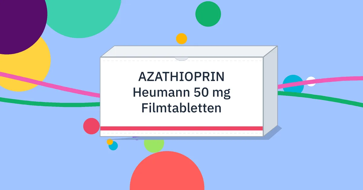 Symbolbild: Packung mit der Aufschrift AZATHIOPRIN Heumann 50 mg Filmtabletten (PZN 02407384) – Verfügbarkeit und Bezug in Apotheken in Frankfurt am Main