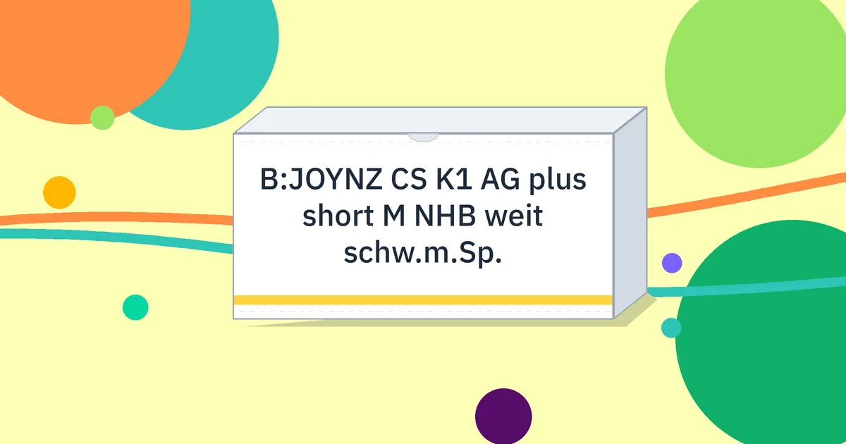 Symbolbild: Packung mit der Aufschrift B:JOYNZ CS K1 AG plus short M NHB weit schw.m.Sp. (PZN 20535536) – Verfügbarkeit und Bezug in Apotheken in Frankfurt am Main