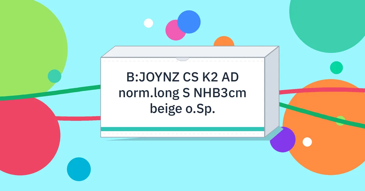 Symbolbild: Packung mit der Aufschrift B:JOYNZ CS K2 AD norm.long S NHB3cm beige o.Sp. (PZN 20527318) – Verfügbarkeit und Bezug in Apotheken in Frankfurt am Main