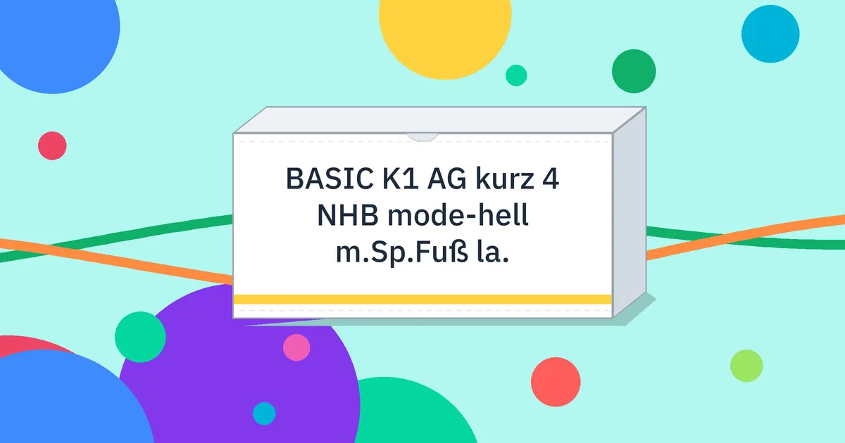 Symbolbild: Packung mit der Aufschrift BASIC K1 AG kurz 4 NHB mode-hell m.Sp.Fuß la. (PZN 20260938) – Verfügbarkeit und Bezug in Apotheken in Frankfurt am Main