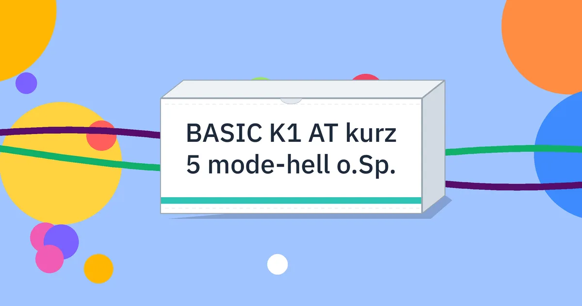 Symbolbild: Packung mit der Aufschrift BASIC K1 AT kurz 5 mode-hell o.Sp. (PZN 20263078) – Verfügbarkeit und Bezug in Apotheken in Frankfurt am Main