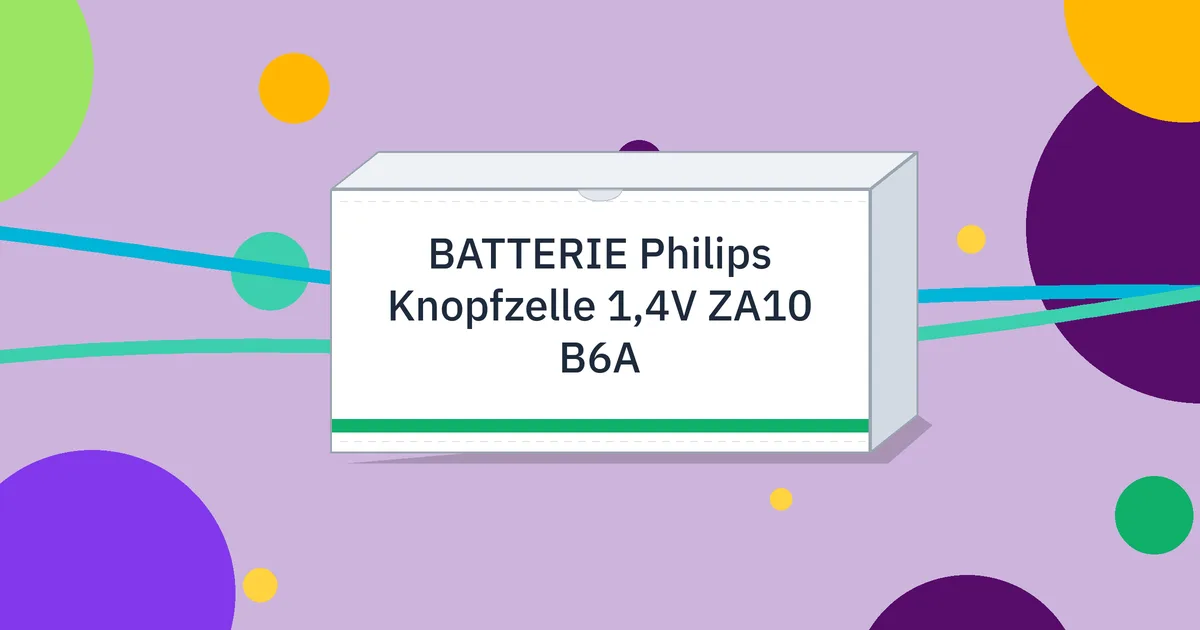 Symbolbild: Packung mit der Aufschrift BATTERIE Philips Knopfzelle 1,4V ZA10 B6A (PZN 08922839) – Verfügbarkeit und Bezug in Apotheken in Frankfurt am Main