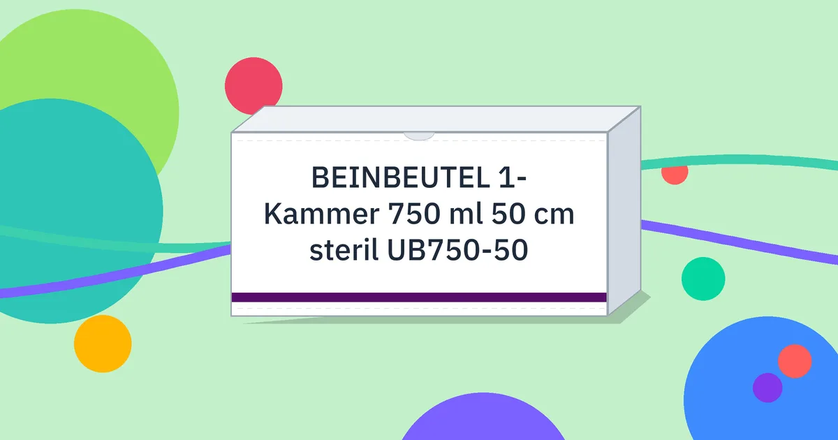 Symbolbild: Packung mit der Aufschrift BEINBEUTEL 1-Kammer 750 ml 50 cm steril UB750-50 (PZN 06718879) – Verfügbarkeit und Bezug in Apotheken in Frankfurt am Main