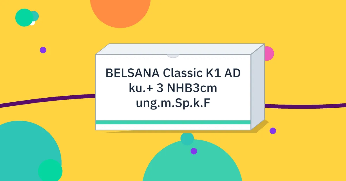 Symbolbild: Packung mit der Aufschrift BELSANA Classic K1 AD ku.+ 3 NHB3cm ung.m.Sp.k.F (PZN 19255760) – Verfügbarkeit und Bezug in Apotheken in Frankfurt am Main