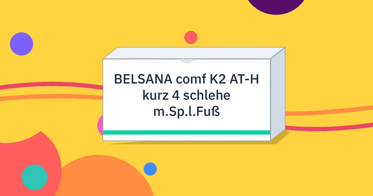 Symbolbild: Packung mit der Aufschrift BELSANA comf K2 AT-H kurz 4 schlehe m.Sp.l.Fuß (PZN 12330429) – Verfügbarkeit und Bezug in Apotheken in Frankfurt am Main