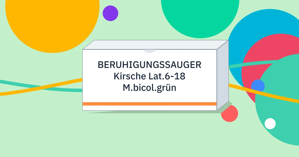 Symbolbild: Packung mit der Aufschrift BERUHIGUNGSSAUGER Kirsche Lat.6-18 M.bicol.grün (PZN 04793150) – Verfügbarkeit und Bezug in Apotheken in Frankfurt am Main