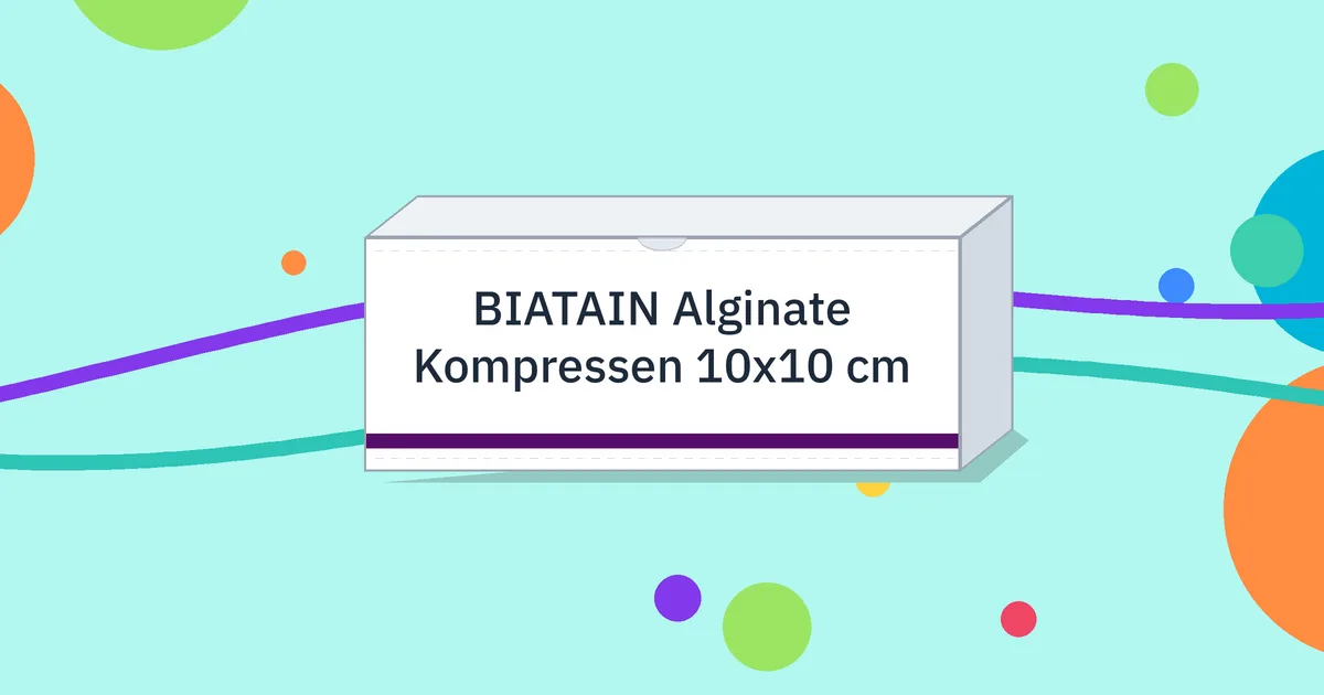 Symbolbild: Packung mit der Aufschrift BIATAIN Alginate Kompressen 10x10 cm (PZN 16009291) – Verfügbarkeit und Bezug in Apotheken in Frankfurt am Main