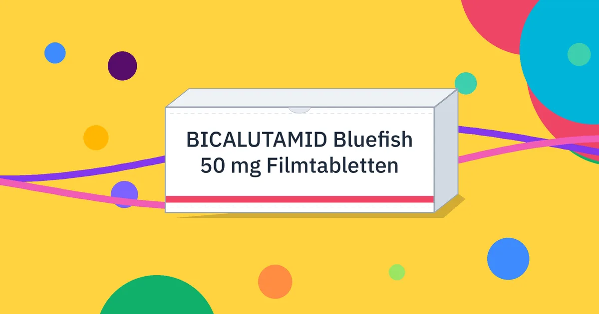 Symbolbild: Packung mit der Aufschrift BICALUTAMID Bluefish 50 mg Filmtabletten (PZN 19168386) – Verfügbarkeit und Bezug in Apotheken in Frankfurt am Main