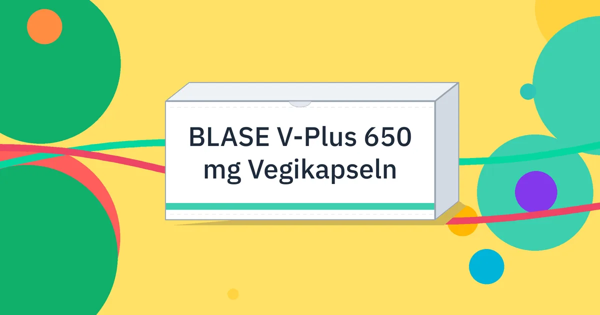 Symbolbild: Packung mit der Aufschrift BLASE V-Plus 650 mg Vegikapseln (PZN 16665598) – Verfügbarkeit und Bezug in Apotheken in Frankfurt am Main