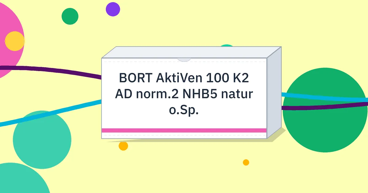 Symbolbild: Packung mit der Aufschrift BORT AktiVen 100 K2 AD norm.2 NHB5 natur o.Sp. (PZN 17493780) – Verfügbarkeit und Bezug in Apotheken in Frankfurt am Main