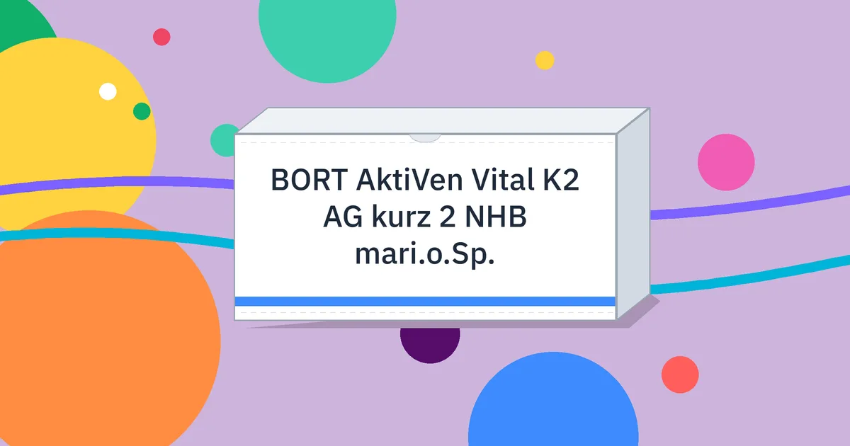 Symbolbild: Packung mit der Aufschrift BORT AktiVen Vital K2 AG kurz 2 NHB mari.o.Sp. (PZN 13732845) – Verfügbarkeit und Bezug in Apotheken in Frankfurt am Main