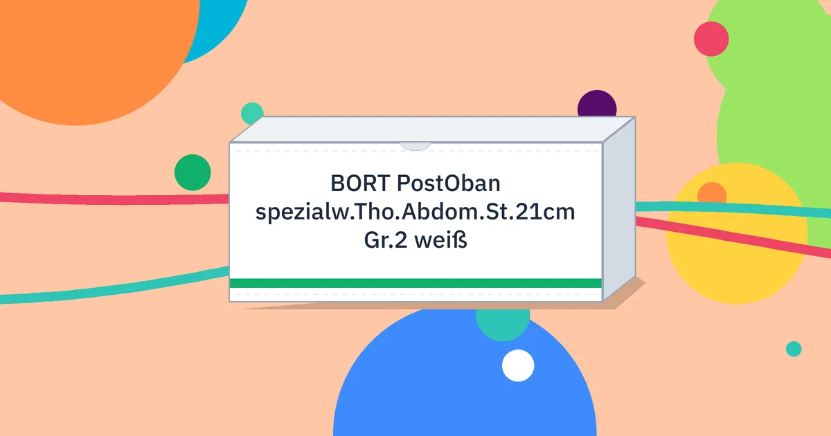 Symbolbild: Packung mit der Aufschrift BORT PostOban spezialw.Tho.Abdom.St.21cm Gr.2 weiß (PZN 11581081) – Verfügbarkeit und Bezug in Apotheken in Frankfurt am Main