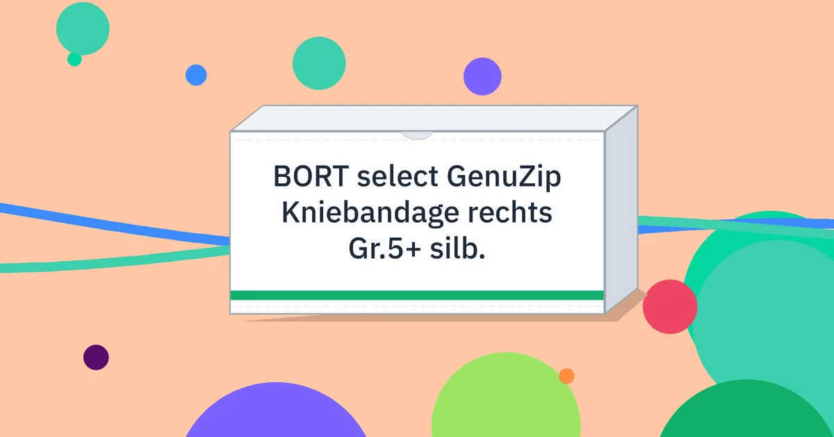 Symbolbild: Packung mit der Aufschrift BORT select GenuZip Kniebandage rechts Gr.5+ silb. (PZN 16844355) – Verfügbarkeit und Bezug in Apotheken in Frankfurt am Main