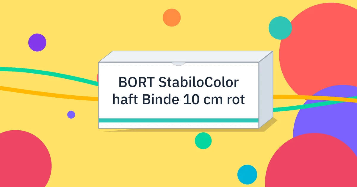 Symbolbild: Packung mit der Aufschrift BORT StabiloColor haft Binde 10 cm rot (PZN 08829436) – Verfügbarkeit und Bezug in Apotheken in Frankfurt am Main