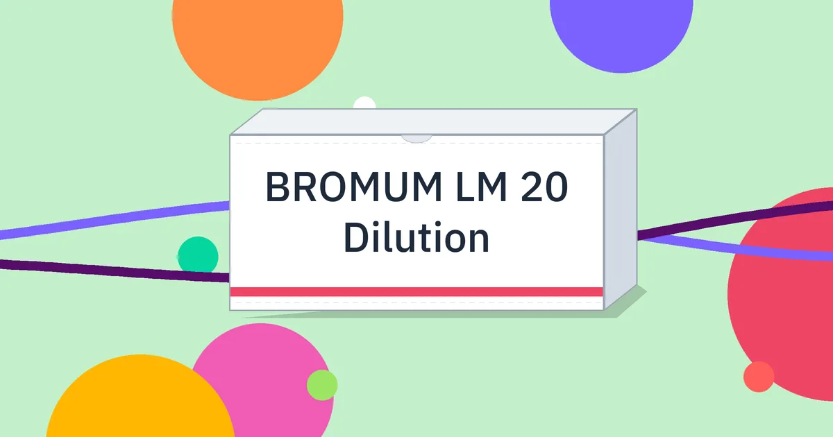 Symbolbild: Packung mit der Aufschrift BROMUM LM 20 Dilution (PZN 12796636) – Verfügbarkeit und Bezug in Apotheken in Frankfurt am Main