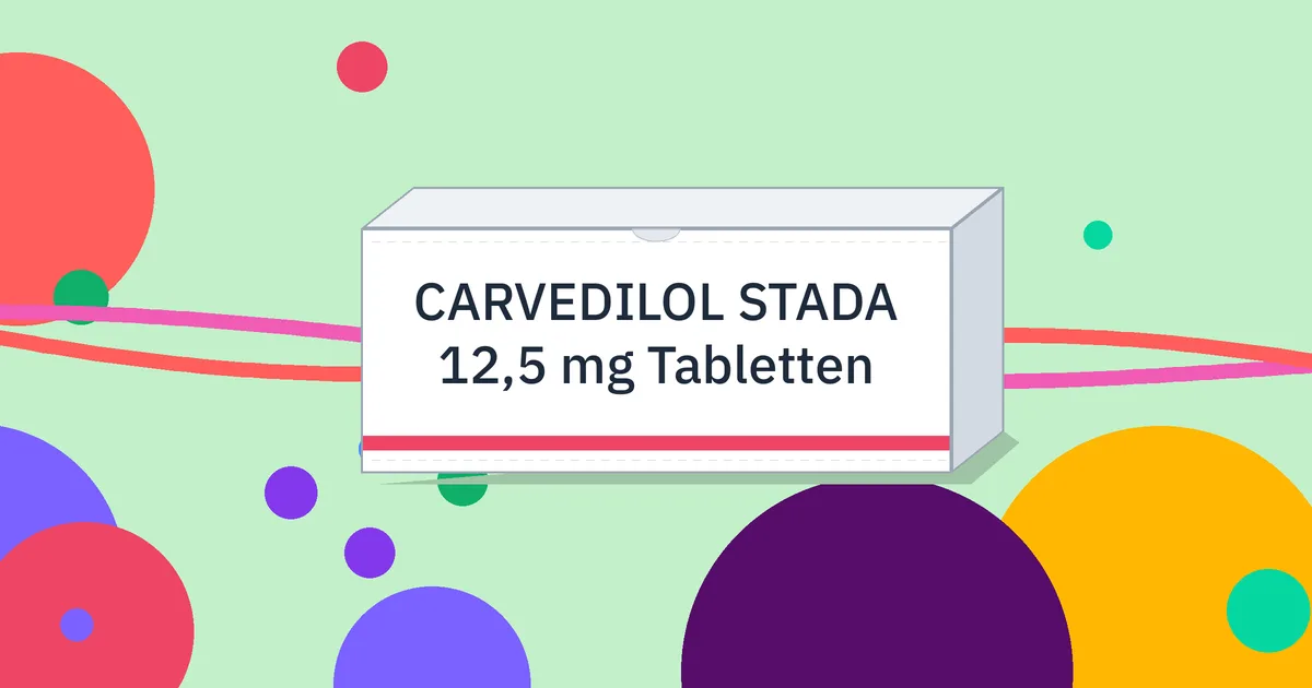 Symbolbild: Packung mit der Aufschrift CARVEDILOL STADA 12,5 mg Tabletten (PZN 02373372) – Verfügbarkeit und Bezug in Apotheken in Frankfurt am Main