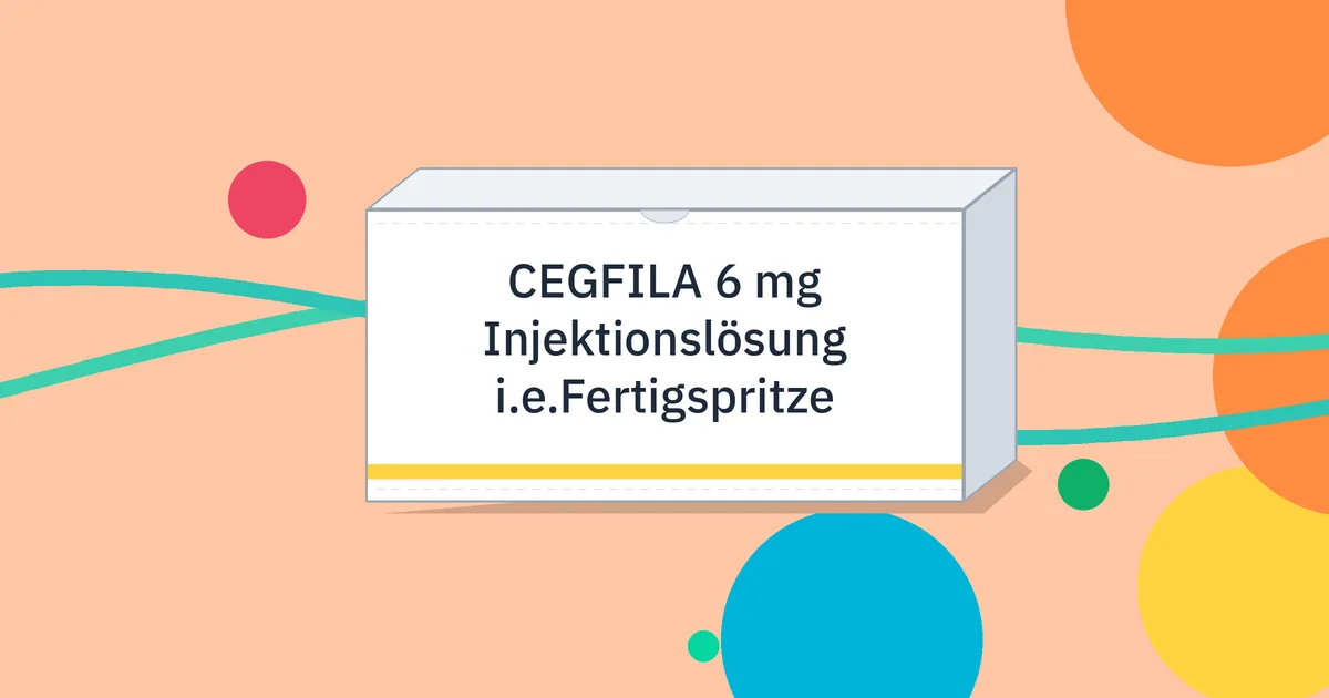 Symbolbild: Packung mit der Aufschrift CEGFILA 6 mg Injektionslösung i.e.Fertigspritze (PZN 16897104) – Verfügbarkeit und Bezug in Apotheken in Frankfurt am Main