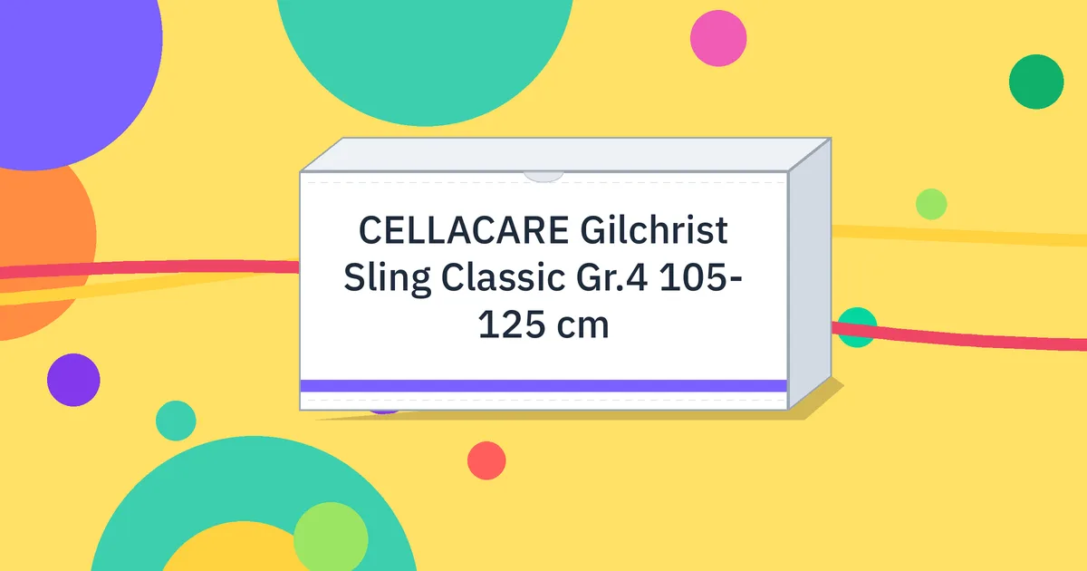 Symbolbild: Packung mit der Aufschrift CELLACARE Gilchrist Sling Classic Gr.4 105-125 cm (PZN 13897173) – Verfügbarkeit und Bezug in Apotheken in Frankfurt am Main