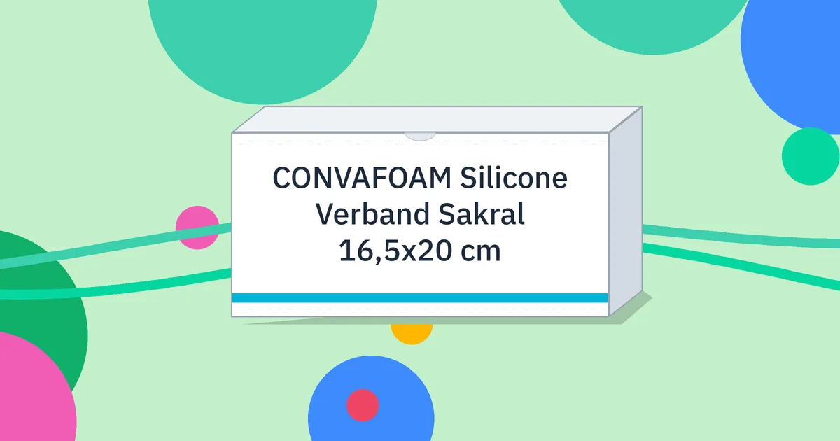 Symbolbild: Packung mit der Aufschrift CONVAFOAM Silicone Verband Sakral 16,5x20 cm (PZN 19768318) – Verfügbarkeit und Bezug in Apotheken in Frankfurt am Main