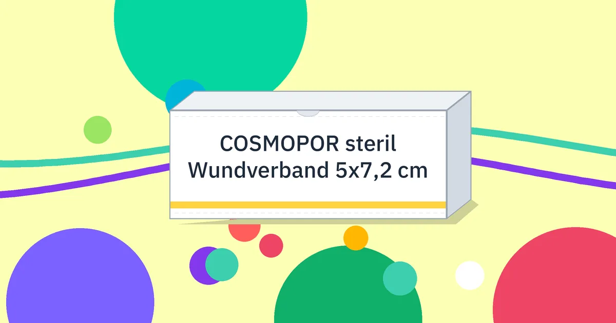 Symbolbild: Packung mit der Aufschrift COSMOPOR steril Wundverband 5x7,2 cm (PZN 18715449) – Verfügbarkeit und Bezug in Apotheken in Frankfurt am Main
