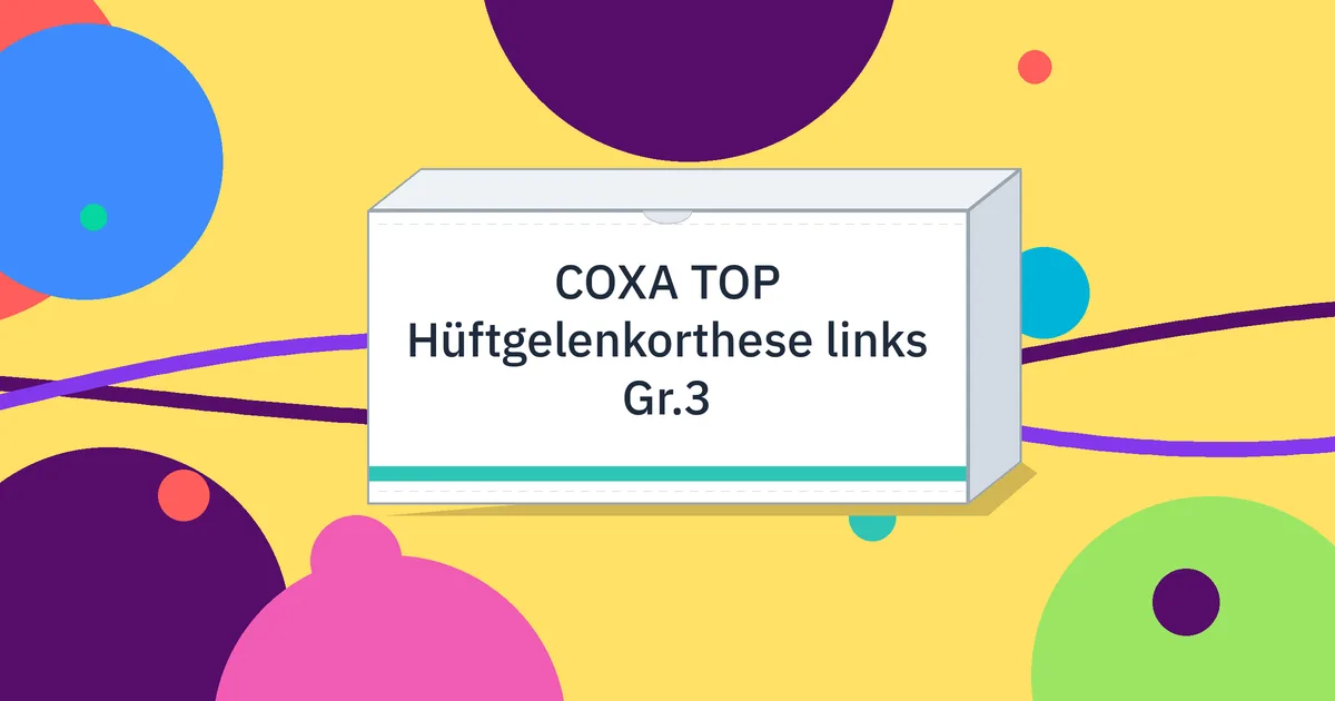 Symbolbild: Packung mit der Aufschrift COXA TOP Hüftgelenkorthese links Gr.3 (PZN 05045668) – Verfügbarkeit und Bezug in Apotheken in Frankfurt am Main