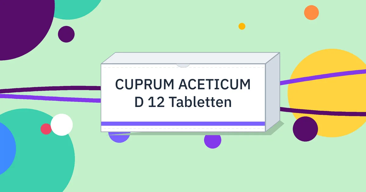 Symbolbild: Packung mit der Aufschrift CUPRUM ACETICUM D 12 Tabletten (PZN 02629357) – Verfügbarkeit und Bezug in Apotheken in Frankfurt am Main