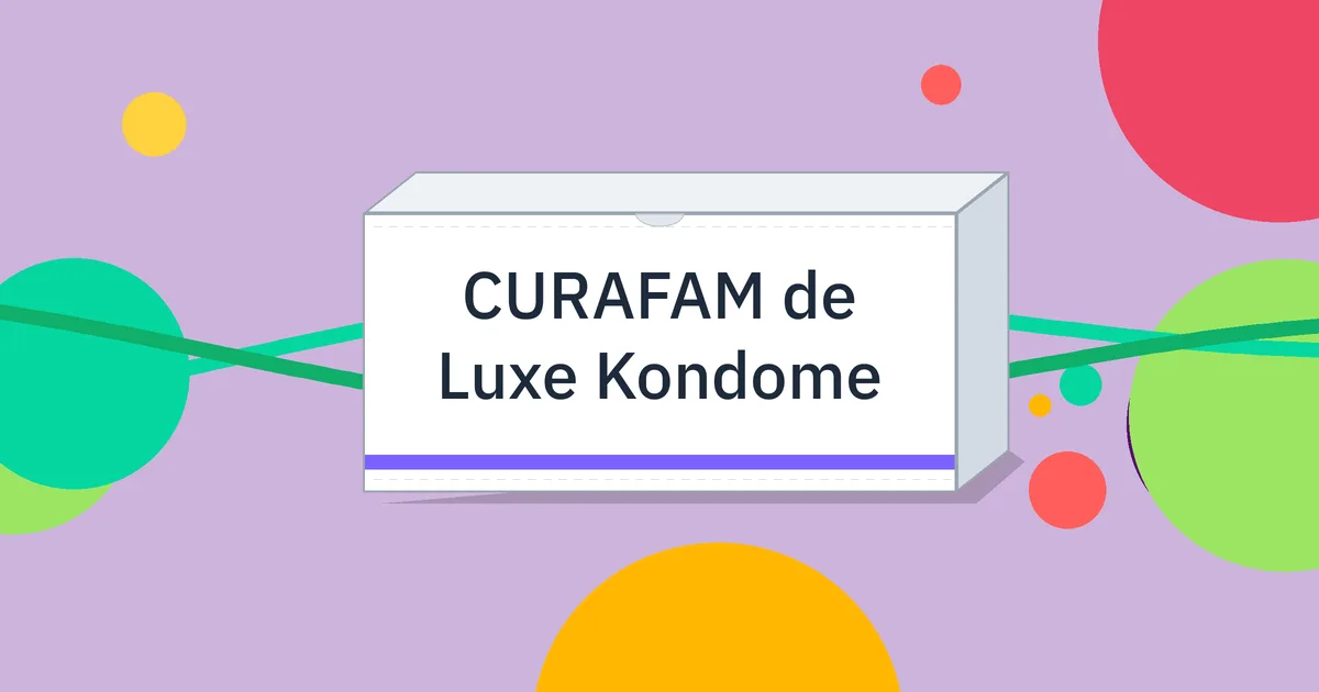Symbolbild: Packung mit der Aufschrift CURAFAM de Luxe Kondome (PZN 12484606) – Verfügbarkeit und Bezug in Apotheken in Frankfurt am Main
