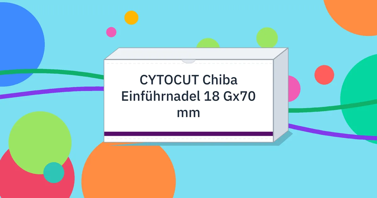 Symbolbild: Packung mit der Aufschrift CYTOCUT Chiba Einführnadel 18 Gx70 mm (PZN 16919165) – Verfügbarkeit und Bezug in Apotheken in Frankfurt am Main