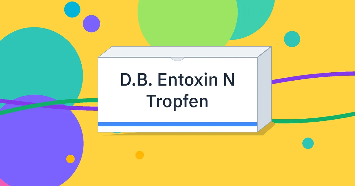 Symbolbild: Packung mit der Aufschrift D.B. Entoxin N Tropfen (PZN 01683834) – Verfügbarkeit und Bezug in Apotheken in Frankfurt am Main