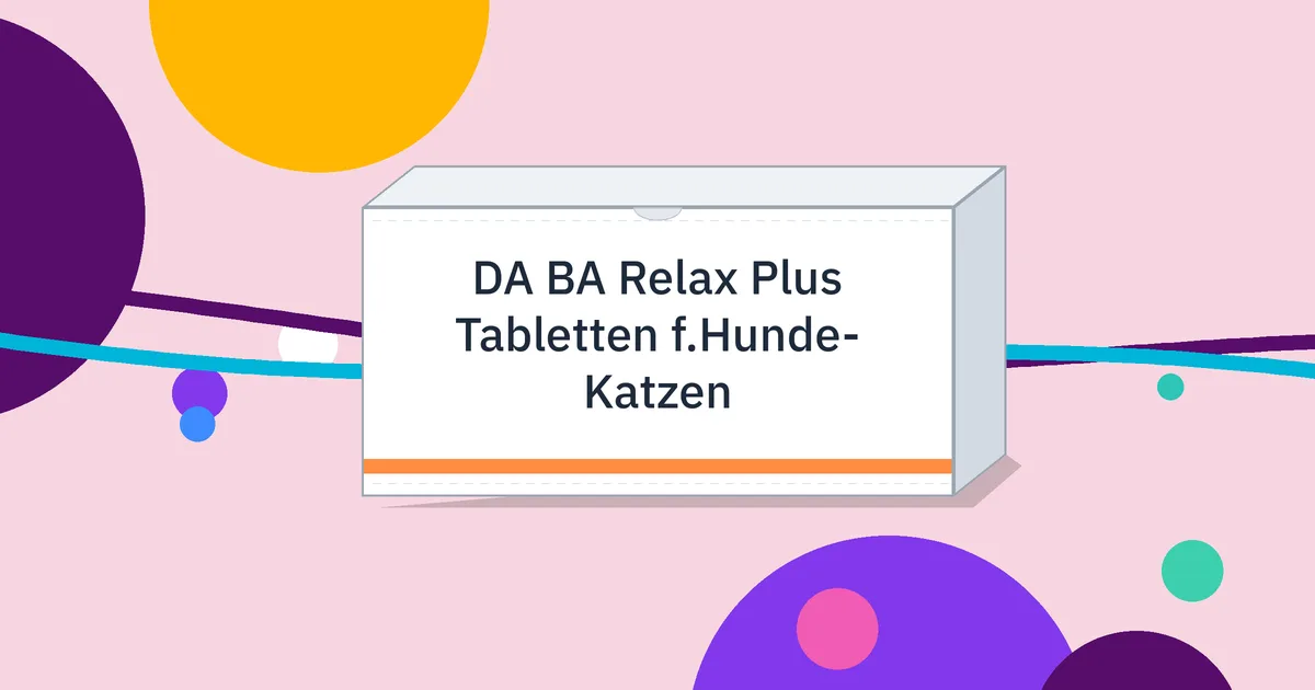 Symbolbild: Packung mit der Aufschrift DA BA Relax Plus Tabletten f.Hunde-Katzen (PZN 19459497) – Verfügbarkeit und Bezug in Apotheken in Frankfurt am Main