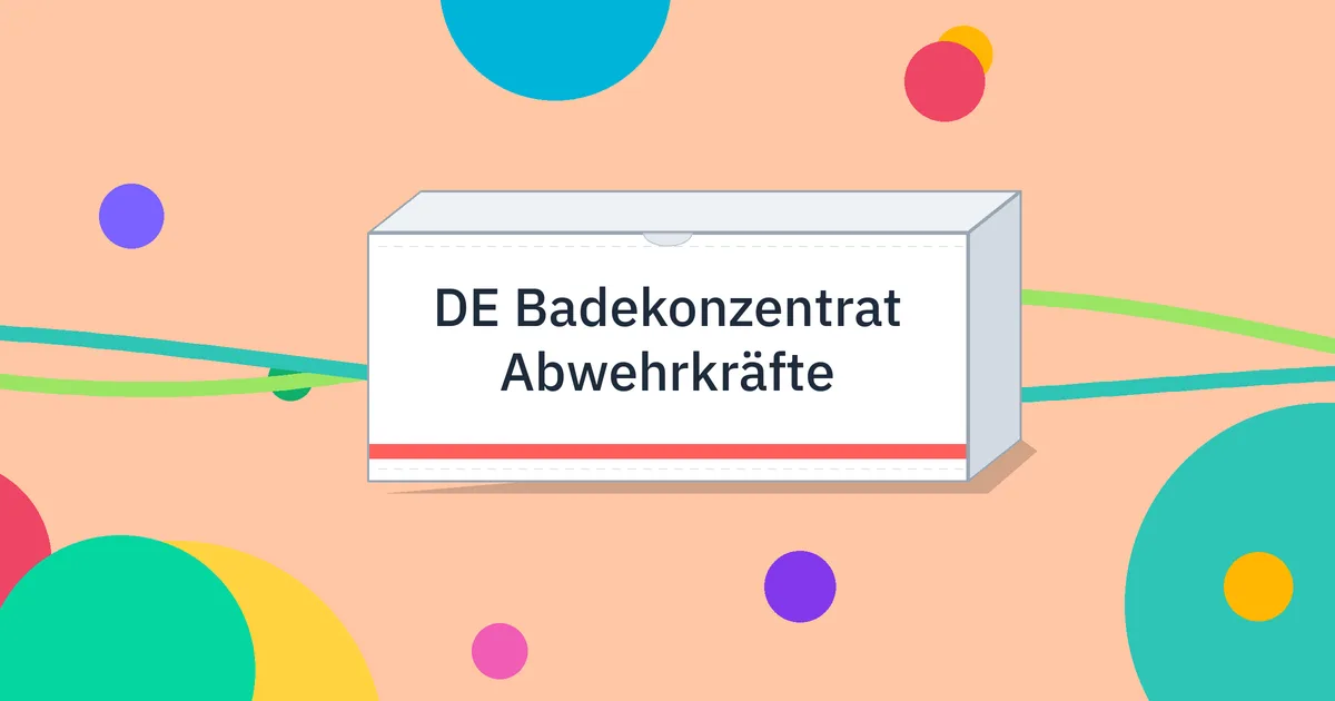 Symbolbild: Packung mit der Aufschrift DE Badekonzentrat Abwehrkräfte (PZN 15820625) – Verfügbarkeit und Bezug in Apotheken in Frankfurt am Main